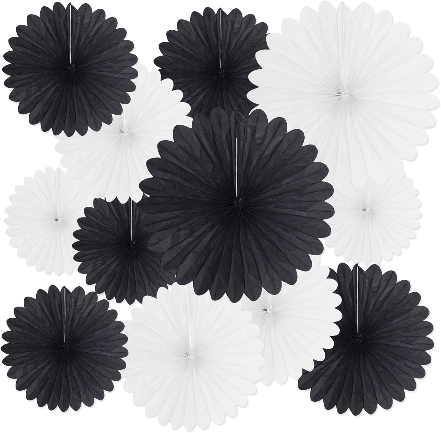 20 Pcs Black White Hanging Paper Fan, Hanging Honeycomb Round Paper ...