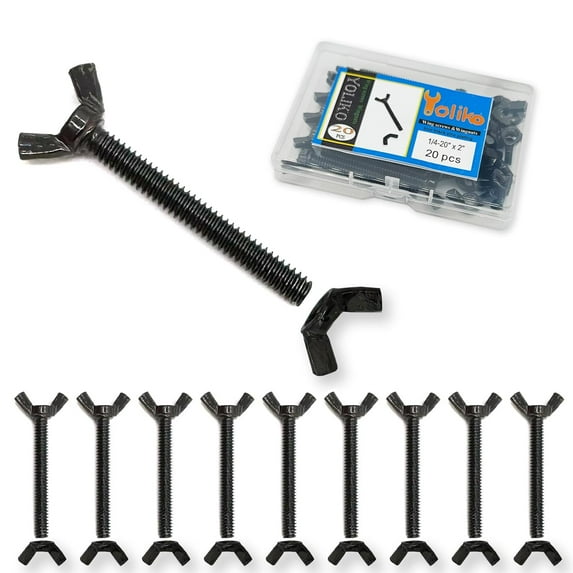 20 Pcs Black Zinc Coated 1/4"-20 x2 Wing Screw Bolts and Wing Nuts Kit ...