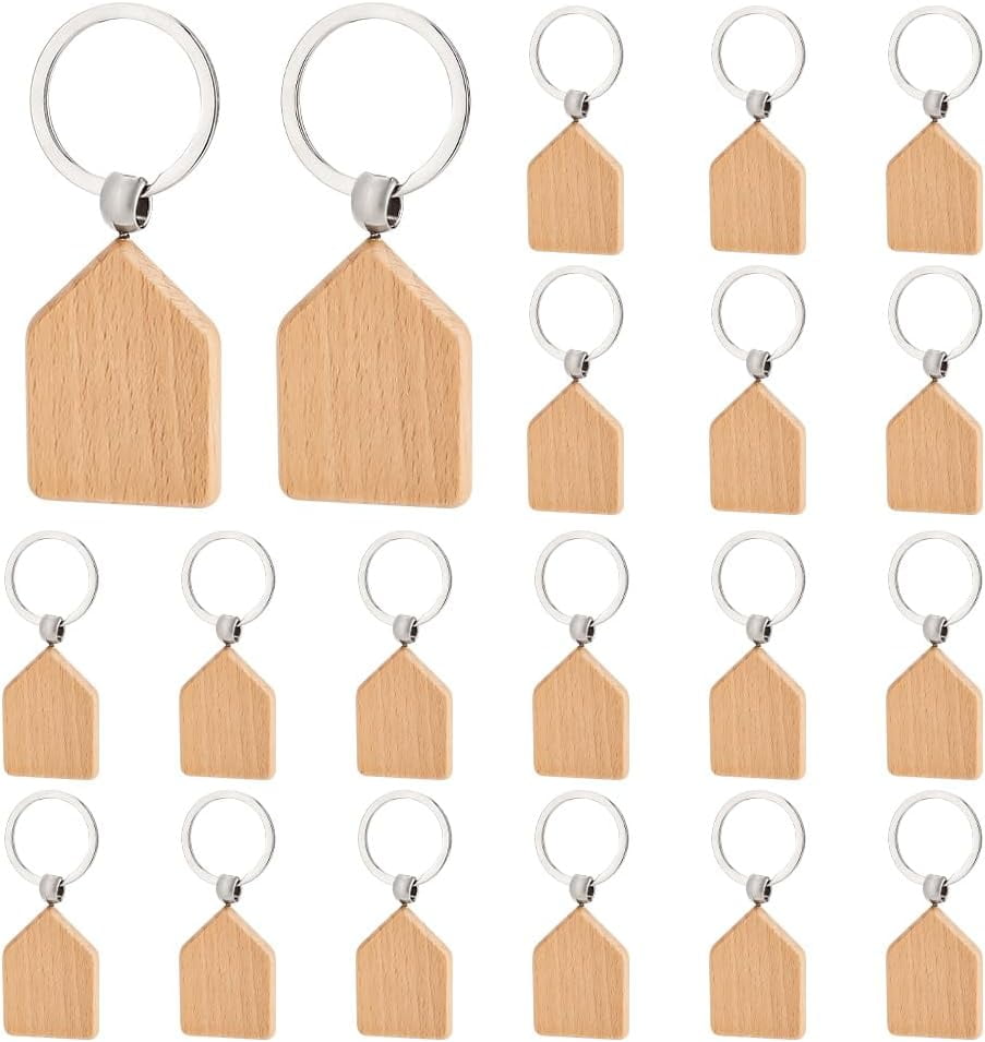 20 Pcs Blanks Rectangle Wooden Keychain 5.4cm×3.3cm Burlywood Pentagon ...