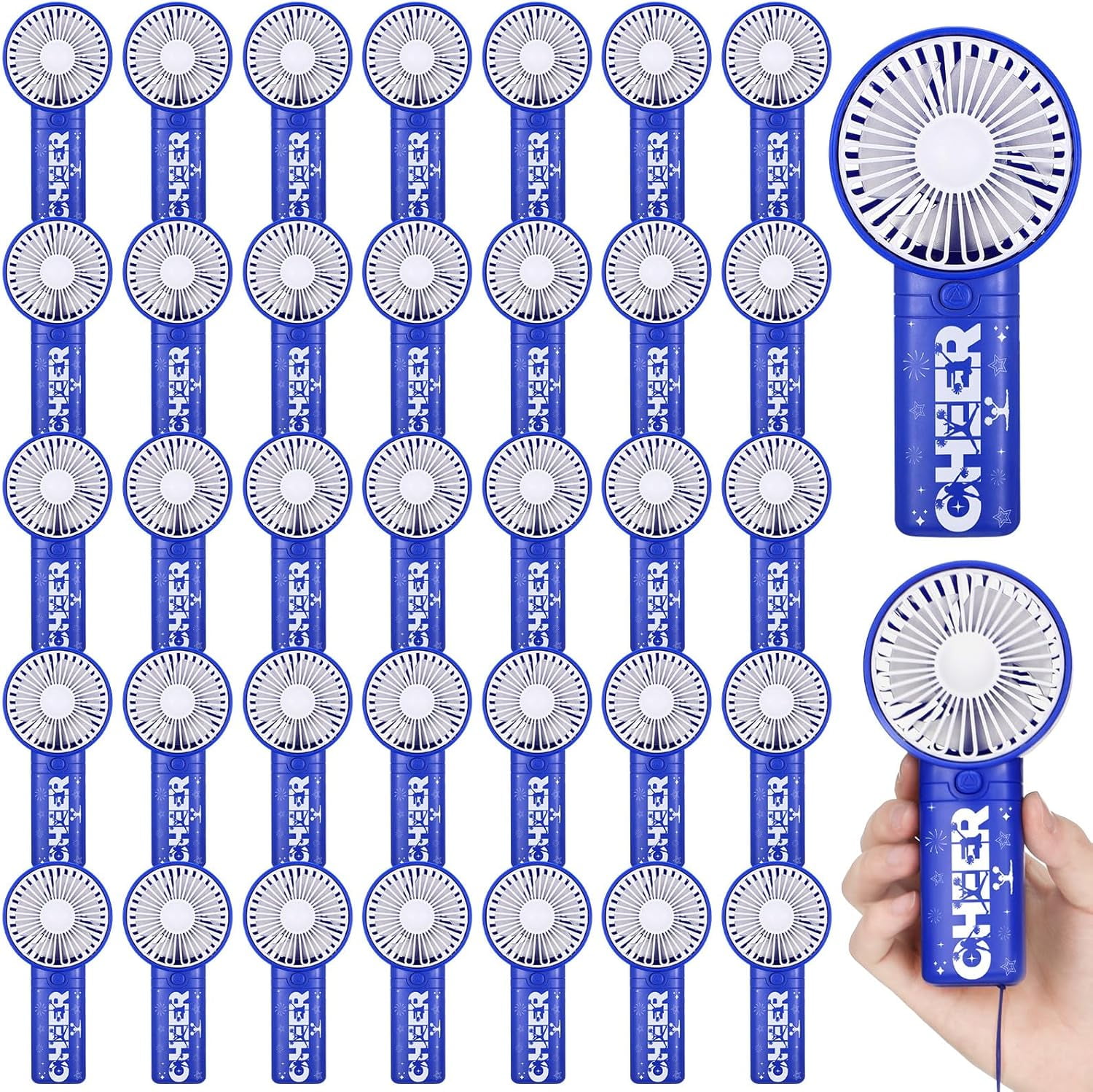 20 Pcs Blue Cheer Mini Handheld Electric Fans Cheer Cheerleader Teams ...