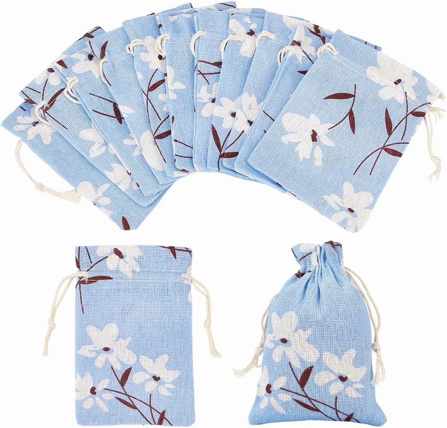 20 Pcs Blue Flower Pattern Drawstring Gift Bag Small Cloth Gift Bags ...