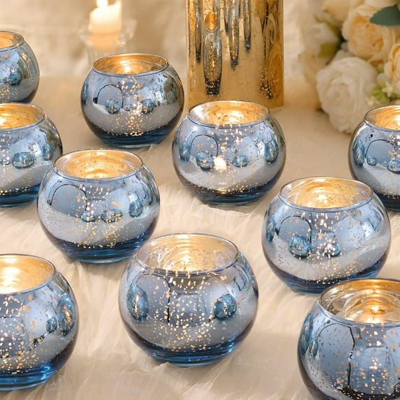 20 Pcs Blue Votive Candle Holders, Larger Size 2.36×3.15" Round Mercury ...
