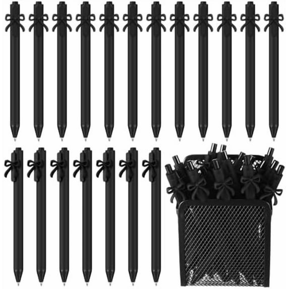 20 Pcs Bow Pens Coquette Pink White Black Aesthetic Retractable Ink ...