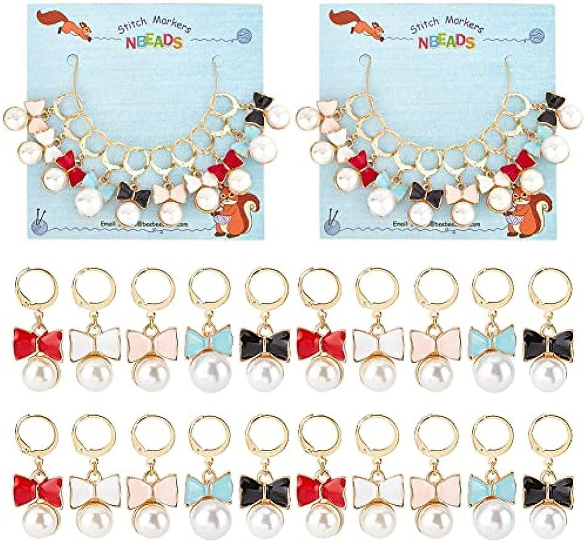 20 Pcs Bowknot with Pearl Beads Stitch Markers, 5 Colors Alloy Enamel ...