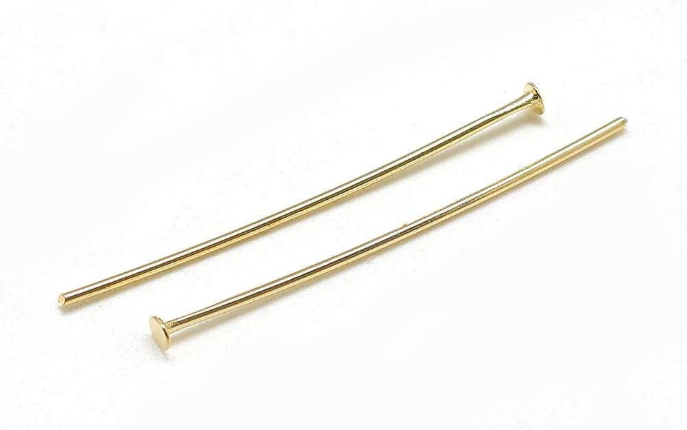 20 Pcs Brass Flat Head Pins Real 18K Gold Plated Metal End Headpins ...