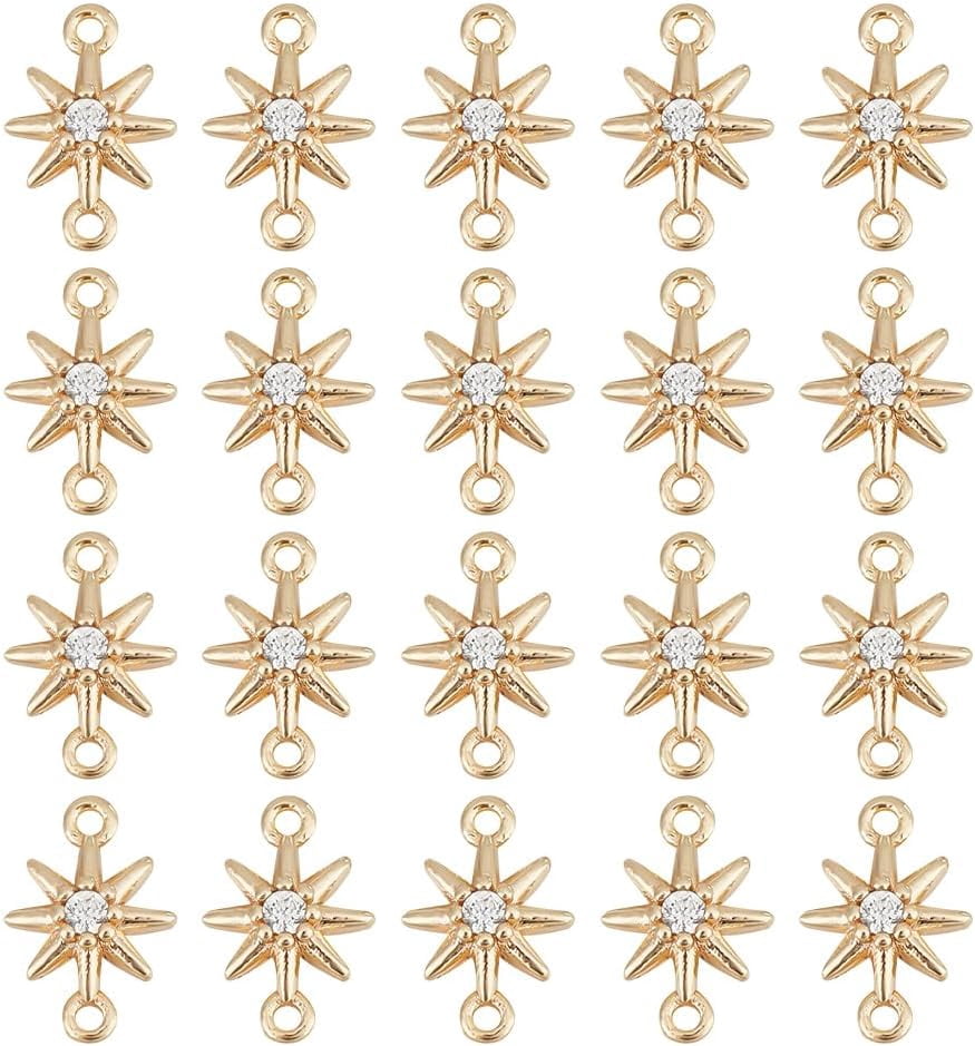 20 Pcs Brass Star Connector Charms Real 18K Gold Plated Zirconia Charms ...