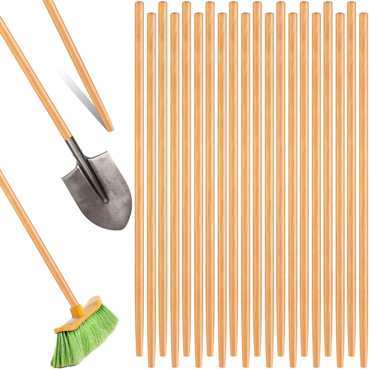 20 Pcs Broom Handle Wood Sanded Tapered Tip 55 x 1 Inch Long Handle Mop ...