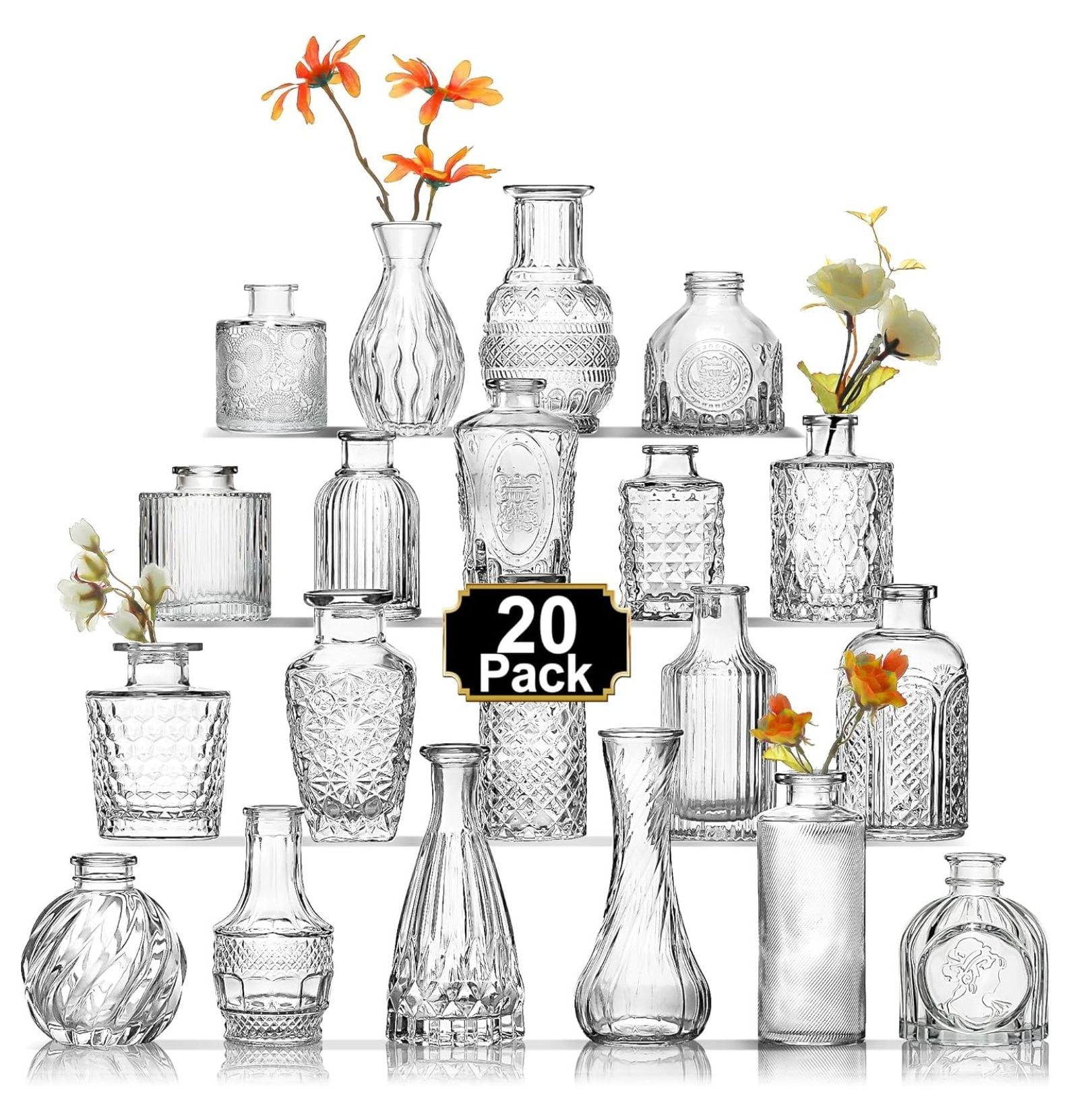 20 Pcs Bud Vase Set, Mini Vases for Flowers, Small Vintage Glass Vase ...