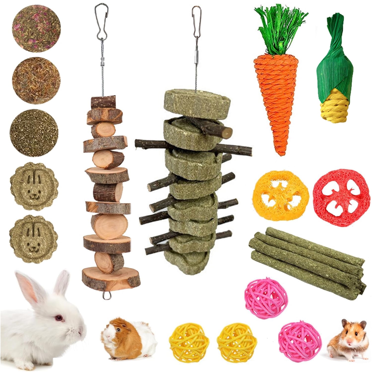 clackibukvyz 20 Pcs Bunny Chew Toys, Natural Apple Wood, Timothy Sticks ...