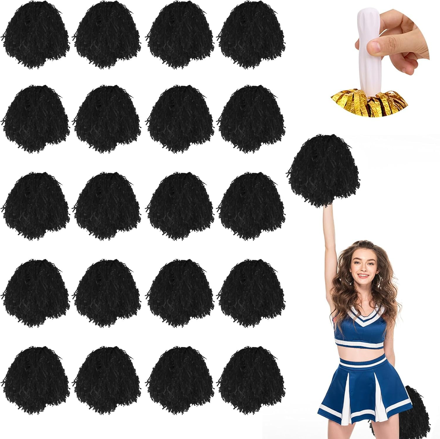20 Pcs Cheerleader Pom Poms,with Baton Handle for Rooters Cheering ...