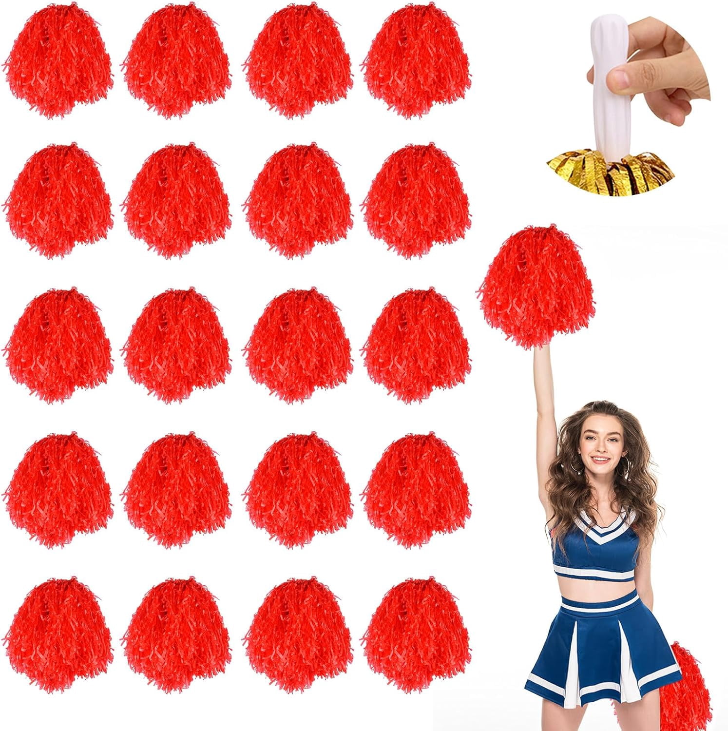 20 Pcs Cheerleader Pom Poms,with Baton Handle for Rooters Cheering ...