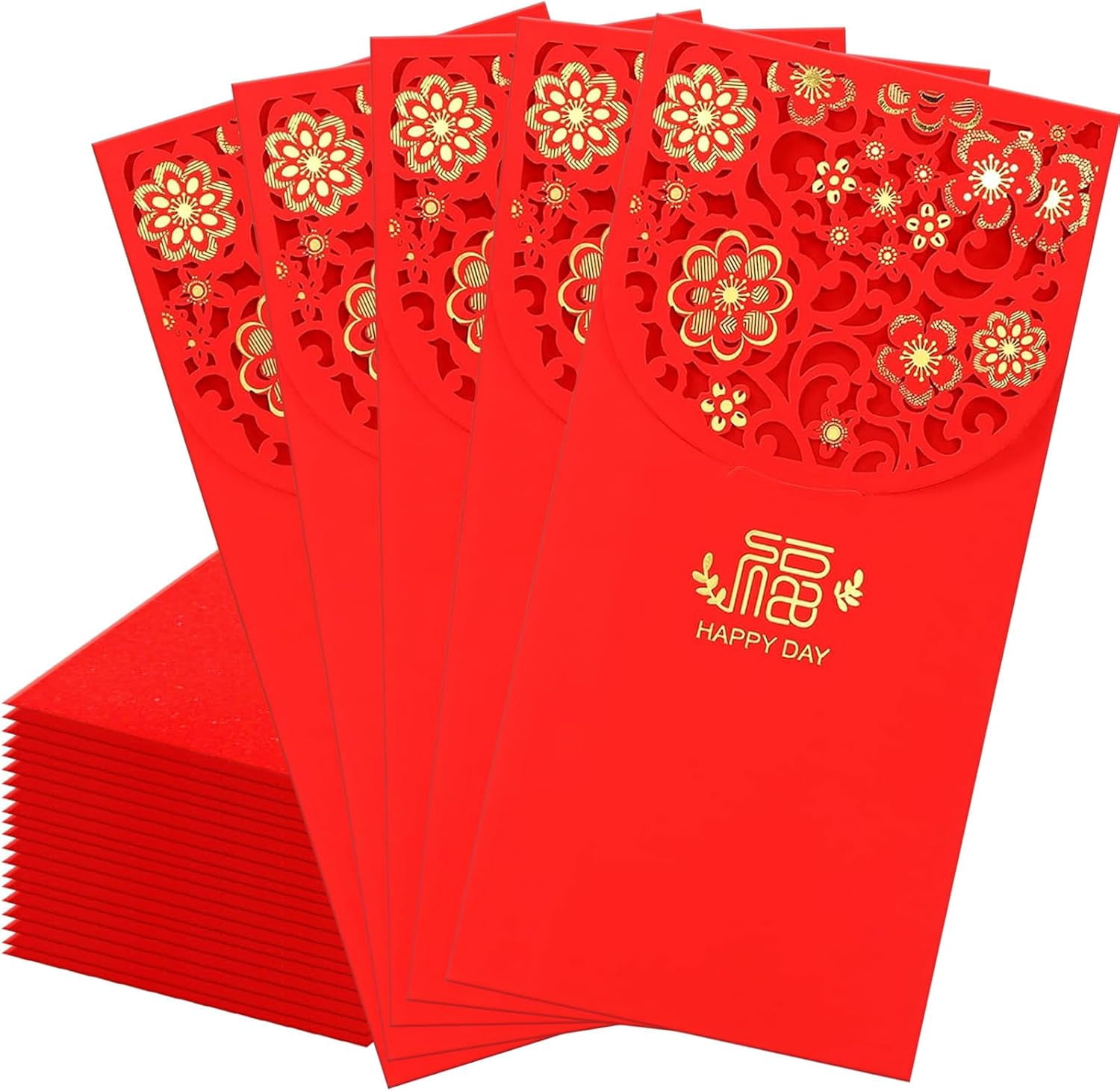 20 Pcs Chinese New Year Red Envelopes, 3.4 x 7 Inches Large 福 Hong Bao ...