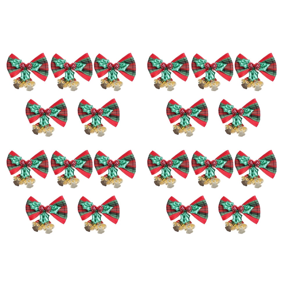 20 Pcs Christmas Bowknot Hanging Ornament Xmas Bow with Bells ...