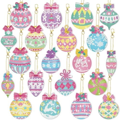 20 Pcs Christmas Diamond Painting Keychain Kits 5D DIY Diamond Art ...