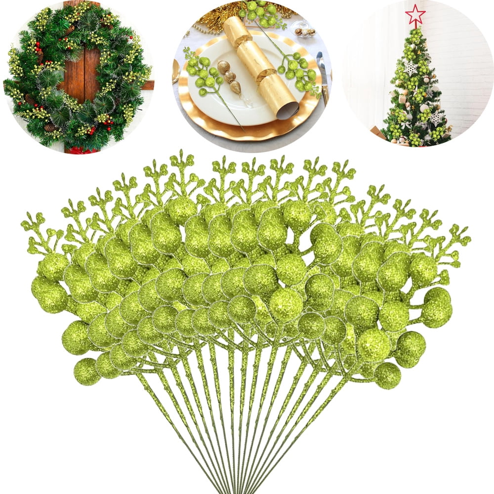 20 Pcs Christmas Glitter Berry Stems, Duslogis 7.8 Inch Artificial ...