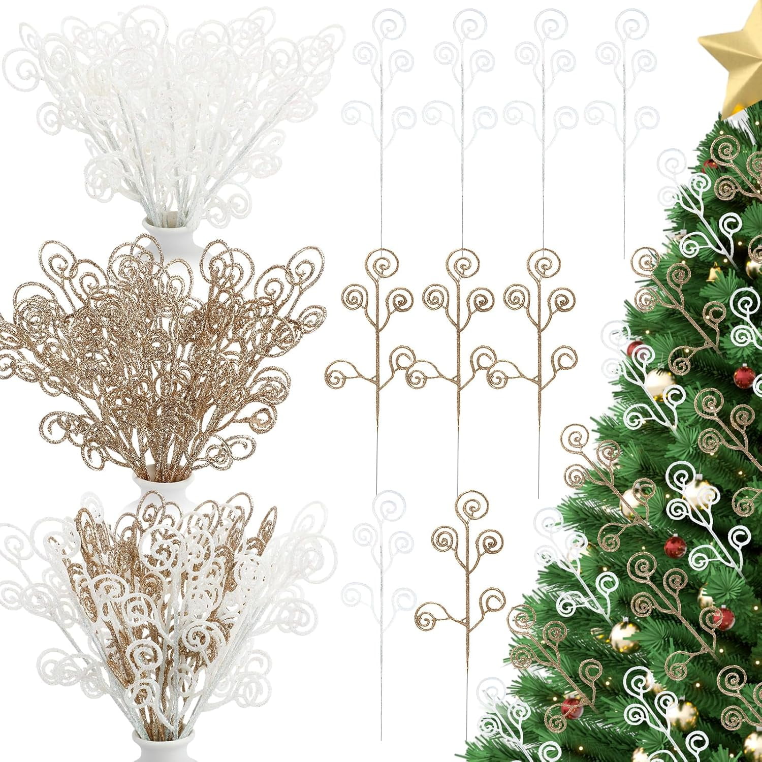 20 Pcs Christmas Tree Picks Decoration, Xmas Sequins Candy Shape Curly ...