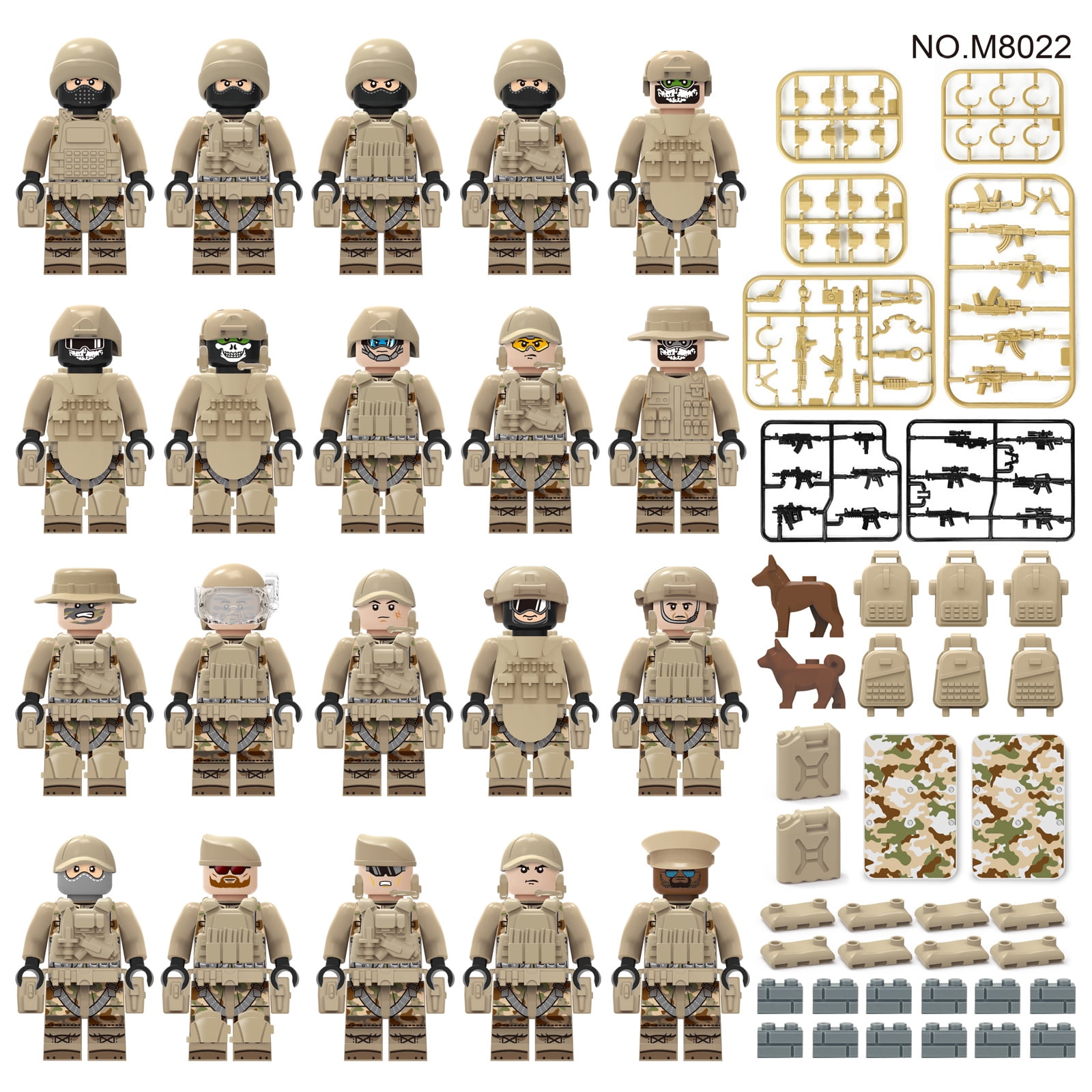 20 Pcs City Police Action Figures Building Blocks, Military Army ...