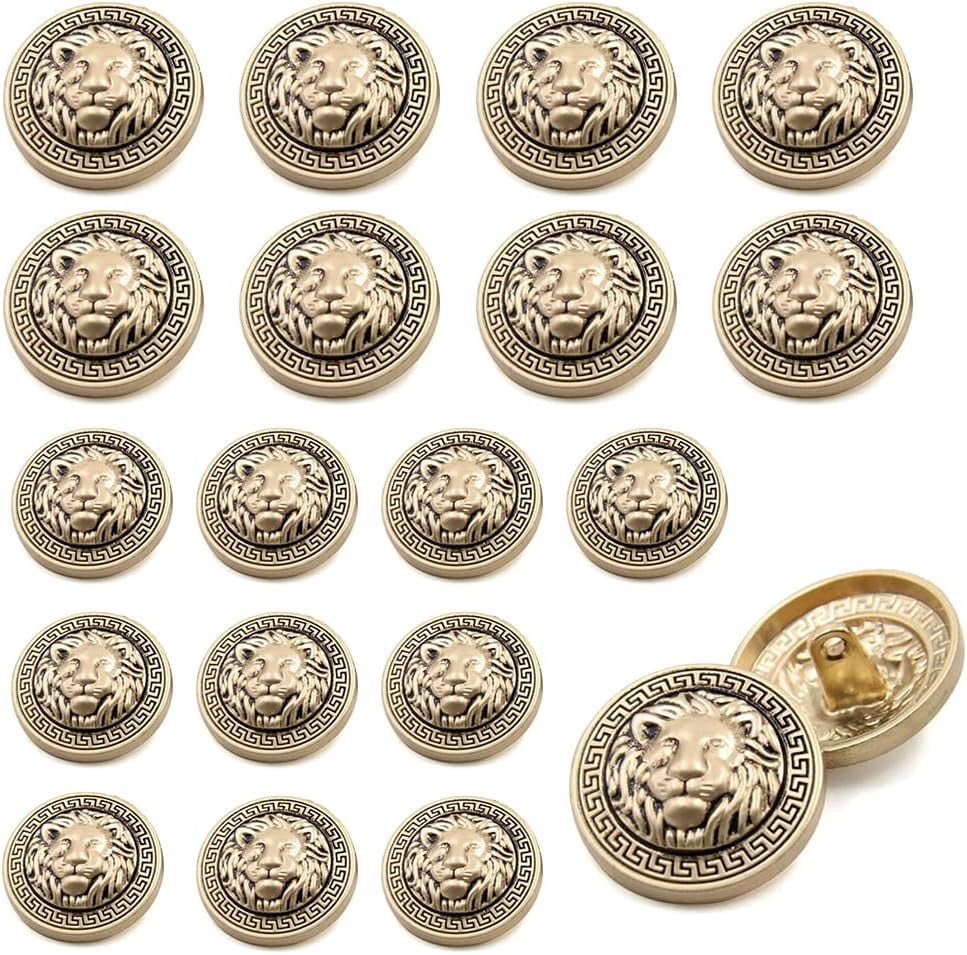 20 Pcs Clothes Buttons Round Shaped Metal Gold Buttons Lion Head ...