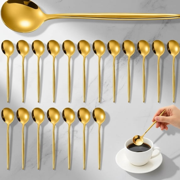 20 Pcs Coffee Spoons, Gold Stainless Steel Teaspoons, Mini Dessert ...