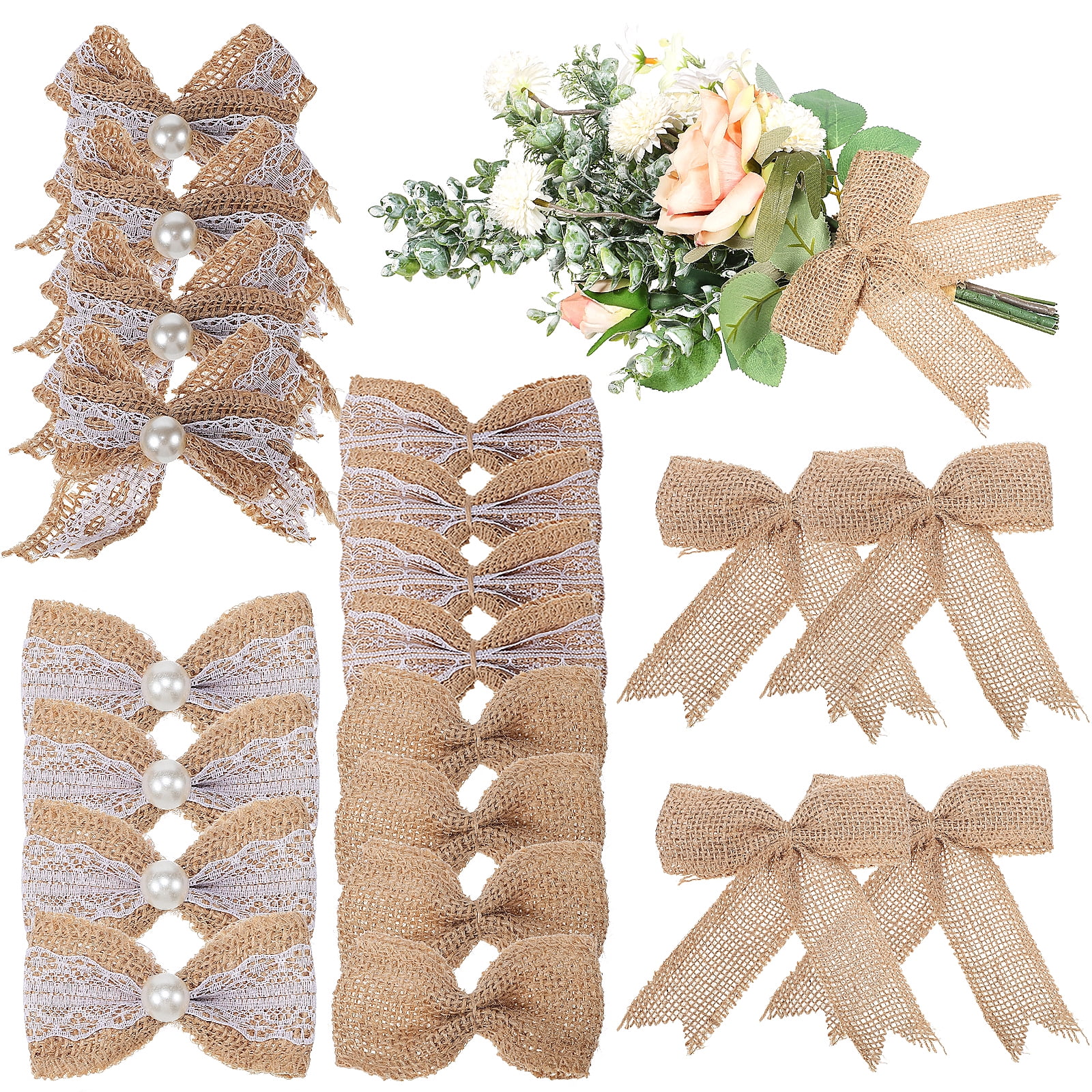 20 Pcs DIY Natural Burlap Bow 20pcs Tiny Bows For Grace Christmas ...