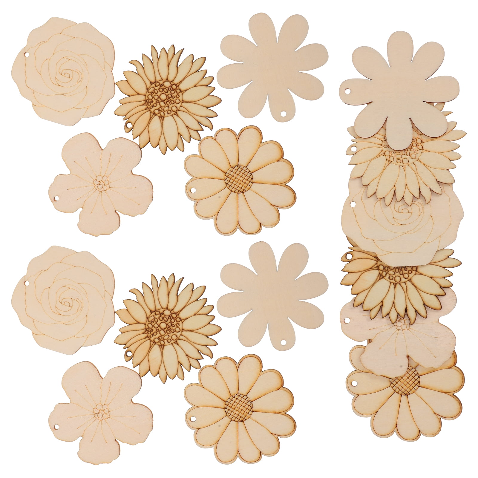 20 Pcs DIY Wood Flower Arrangement Blank Shape Flowers Child Beige ...