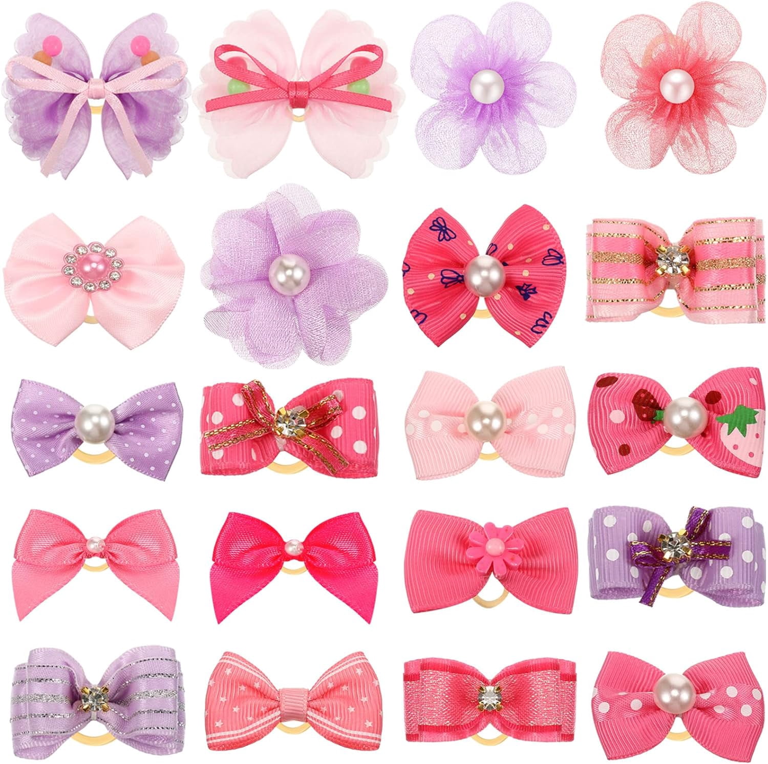 20 Pcs Dog Bows Small Size Dog Hair Bows for Puppy Hair with Rubber ...