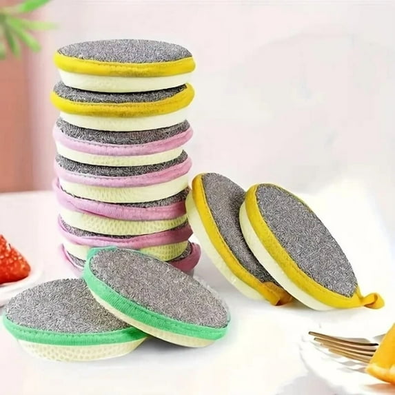20 Pcs Double Sided Dishwash Round Sponge With Scouring Pad Assorted ...