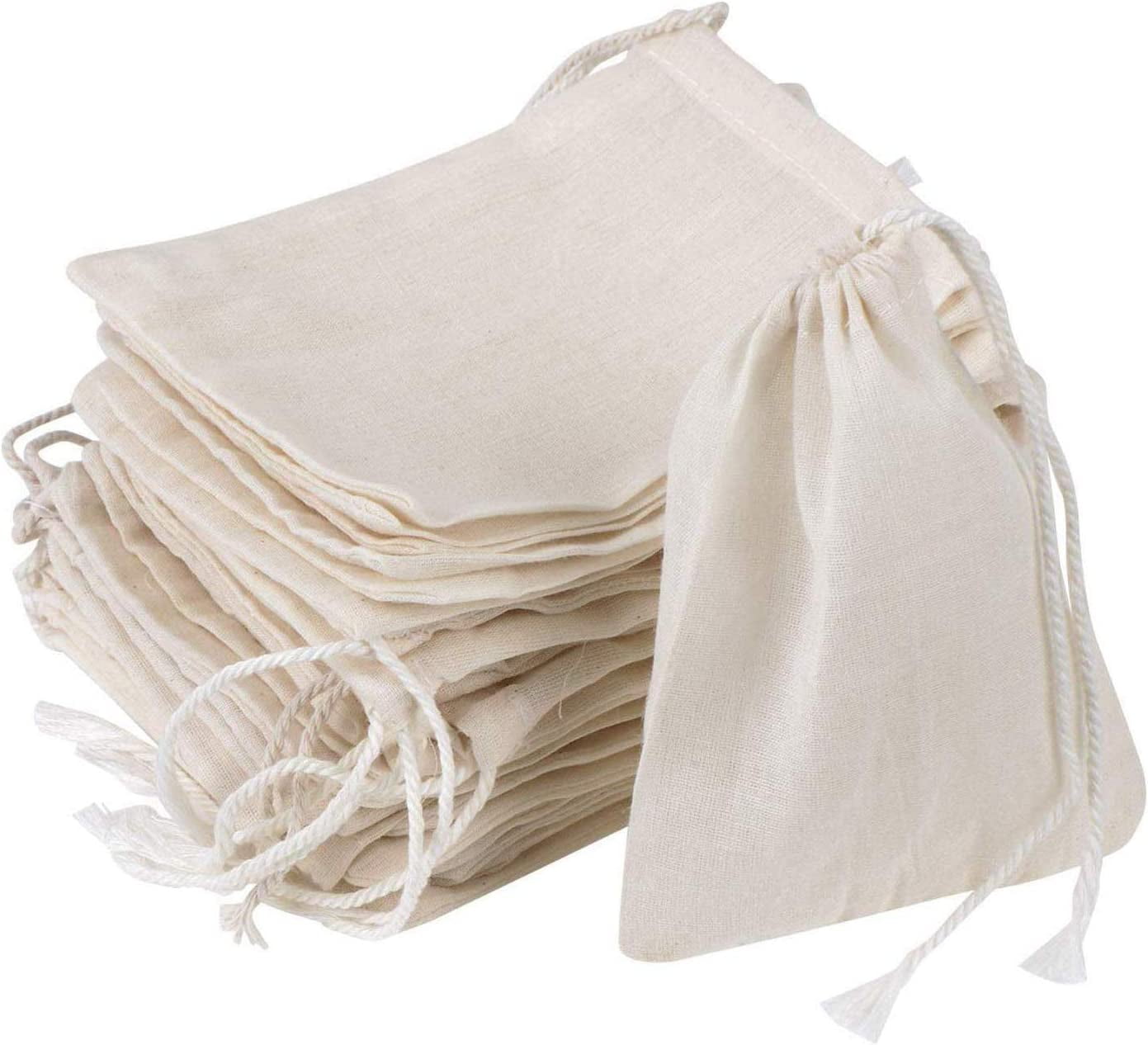 20 Pcs Drawstring Bags,Natural Unbleached Cotton Straining Herbs ...