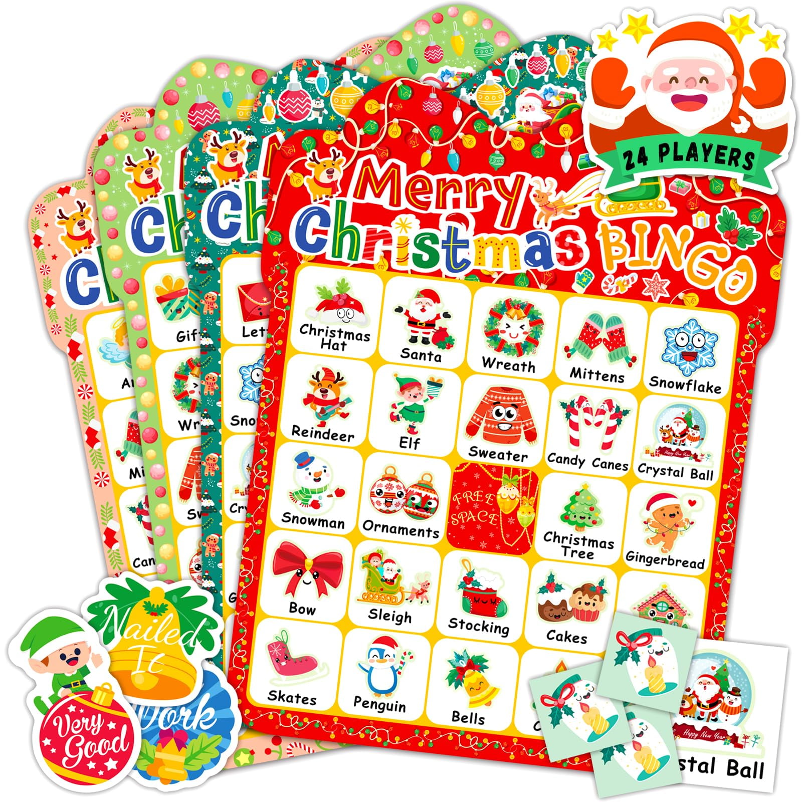 YTSQLER Christmas Bingo Game IFF17 for Kids 24 Players, Christmas Bingo ...