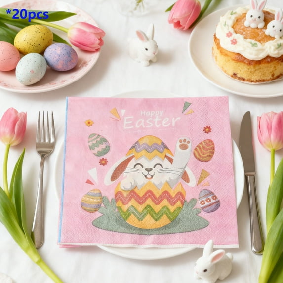 20 Pcs Easter Paper Cocktail Napkins Bunny Disposable Rabbit Floral ...