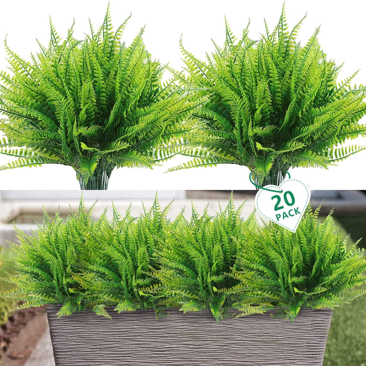 20 Pcs Ferns Artificial Plants Outdoor Fake Boston Fern Bushes Large ...