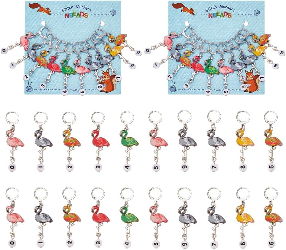 20 Pcs Flamingo Stitch Markers Number Beads Alloy Crochet Marker Charms ...