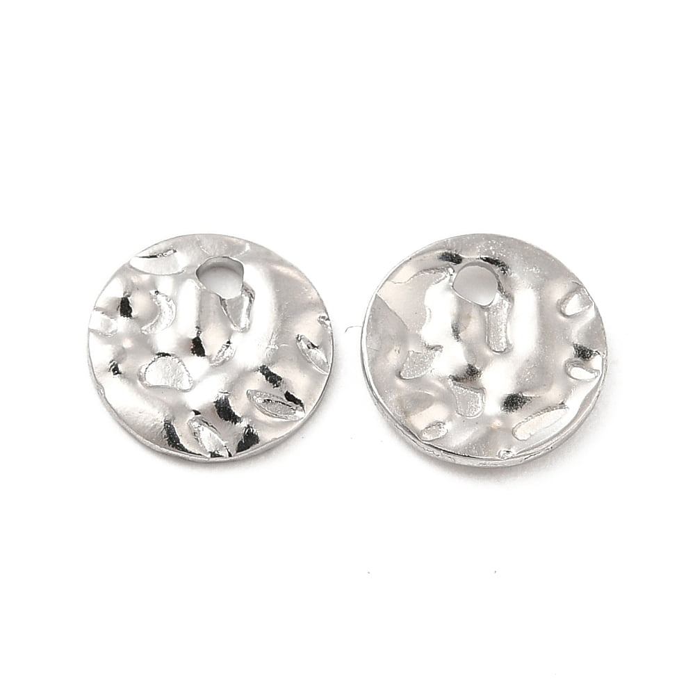 20 Pcs Flat Round Pendant Charms 304 Stainless Steel Pendants Textured ...
