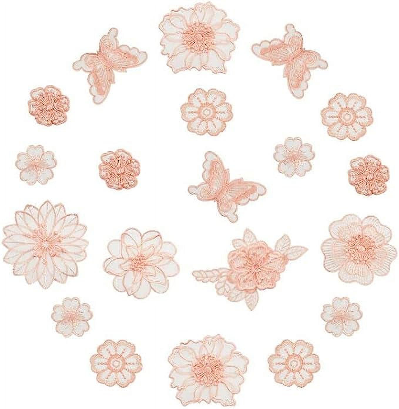 20 Pcs Flower Embroidery Patch 7 Styles Light Salmon Organza Embroidery ...