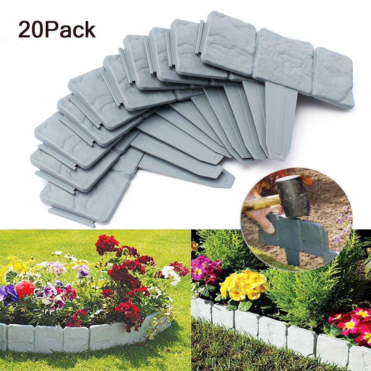 20 Pcs Decorative Grey Stone Effect Garden Border Edging for Lawn and ...