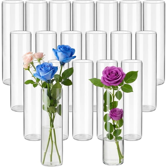 20 Pcs Glass Cylinder Bud Vases for Centerpieces, H: 7.15" x D: 1.85 ...
