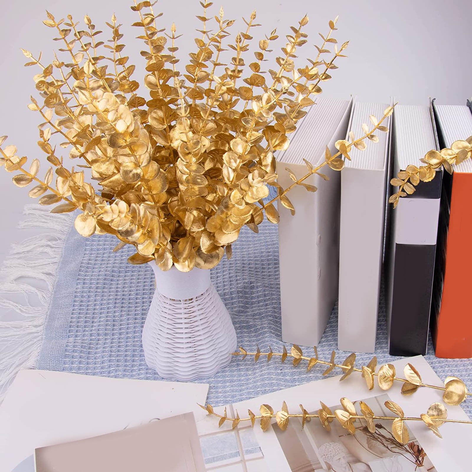 20 Pcs Gold Eucalyptus Stems Faux Greenery Leaves Bulk Artificial ...
