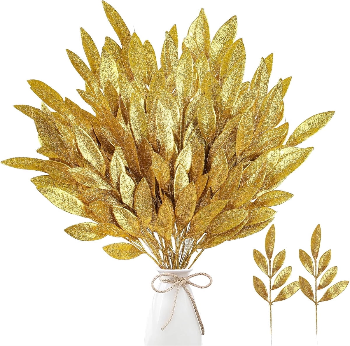 20 Pcs Gold Fake Plants Sparkling Leaves,Artificial Glitter Branches ...