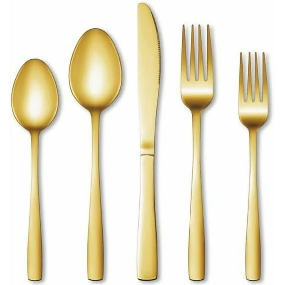 20 Pcs Gold Silverware Set, Stainless Steel Flatware Set for 4, Food ...