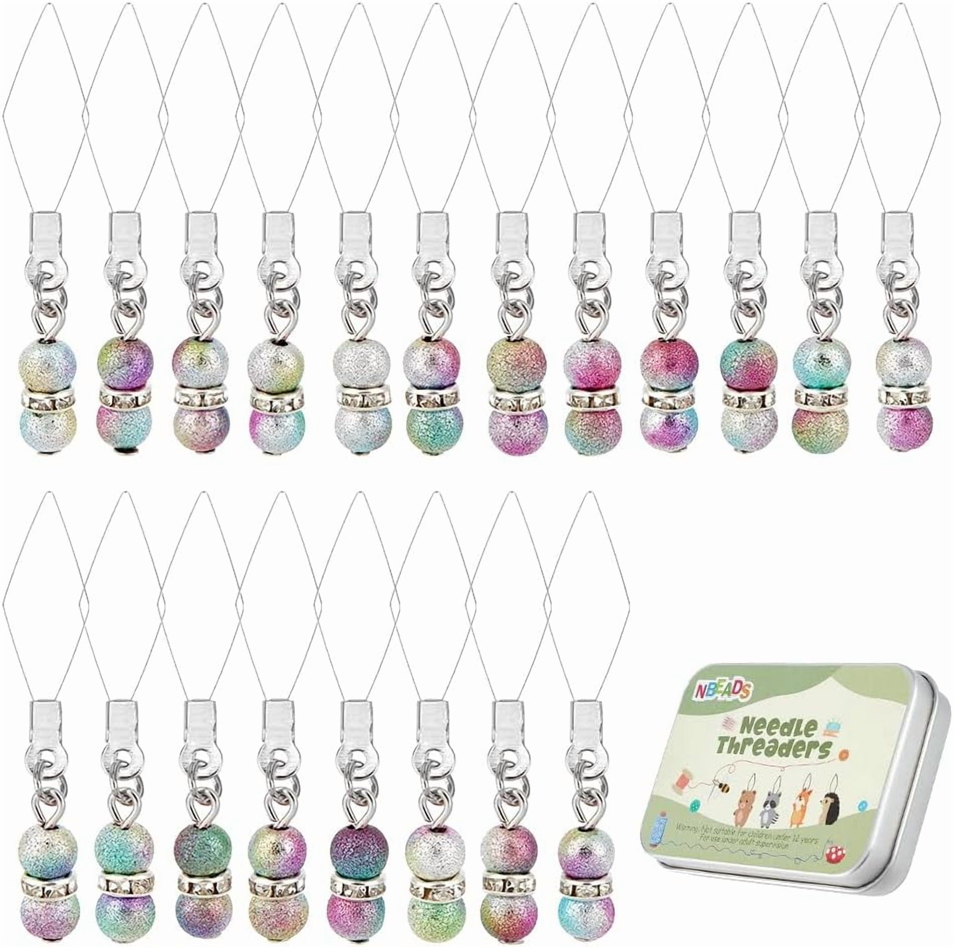 20 Pcs Gourd-Shaped Beads Needles Threader 304 Stainless Steel Sewing ...