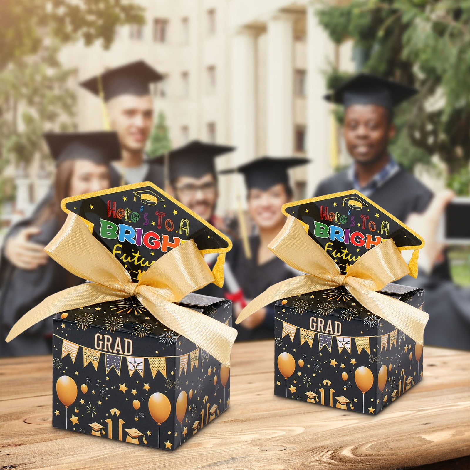 20 Pcs Graduation Cap Candy Boxes Congrats Grad Gift Box with Gold Bow Ribbon Graduation Party ...