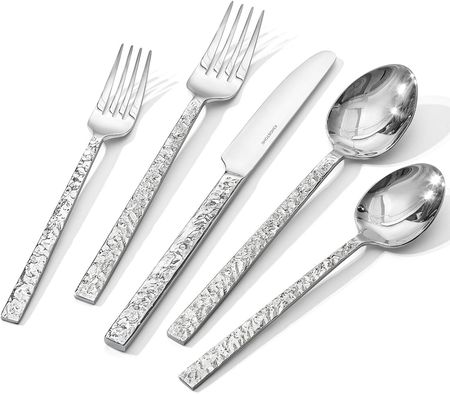 20 Pcs Hammered Silverware Set for 4, 18/10 Stainless Steel Heavy Duty Flatware Set, Tableware ...