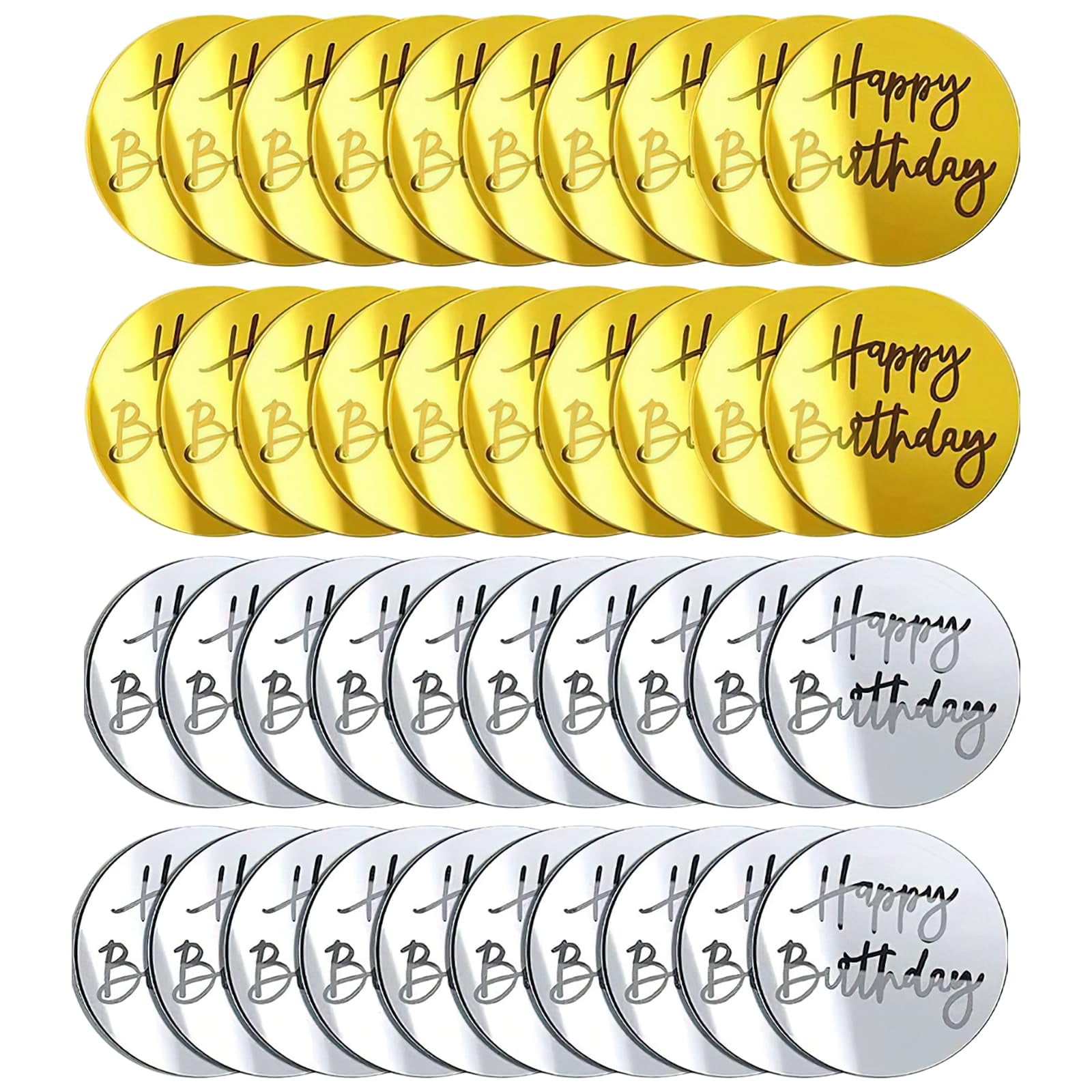 20 Pcs Happy Birthday Cupcake Toppers RST1 Acrylic Mirror Engraved ...