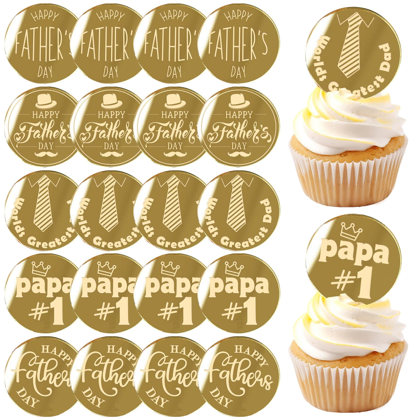 20 Pcs HappyTRDN Father's Day Cupcake Topper Acrylic Cake Disc Mirror ...
