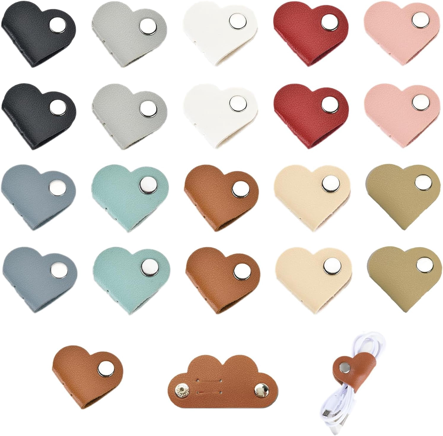 20 Pcs Heart Cord Organizer, PU Leather Cable Straps, Portable Cable ...