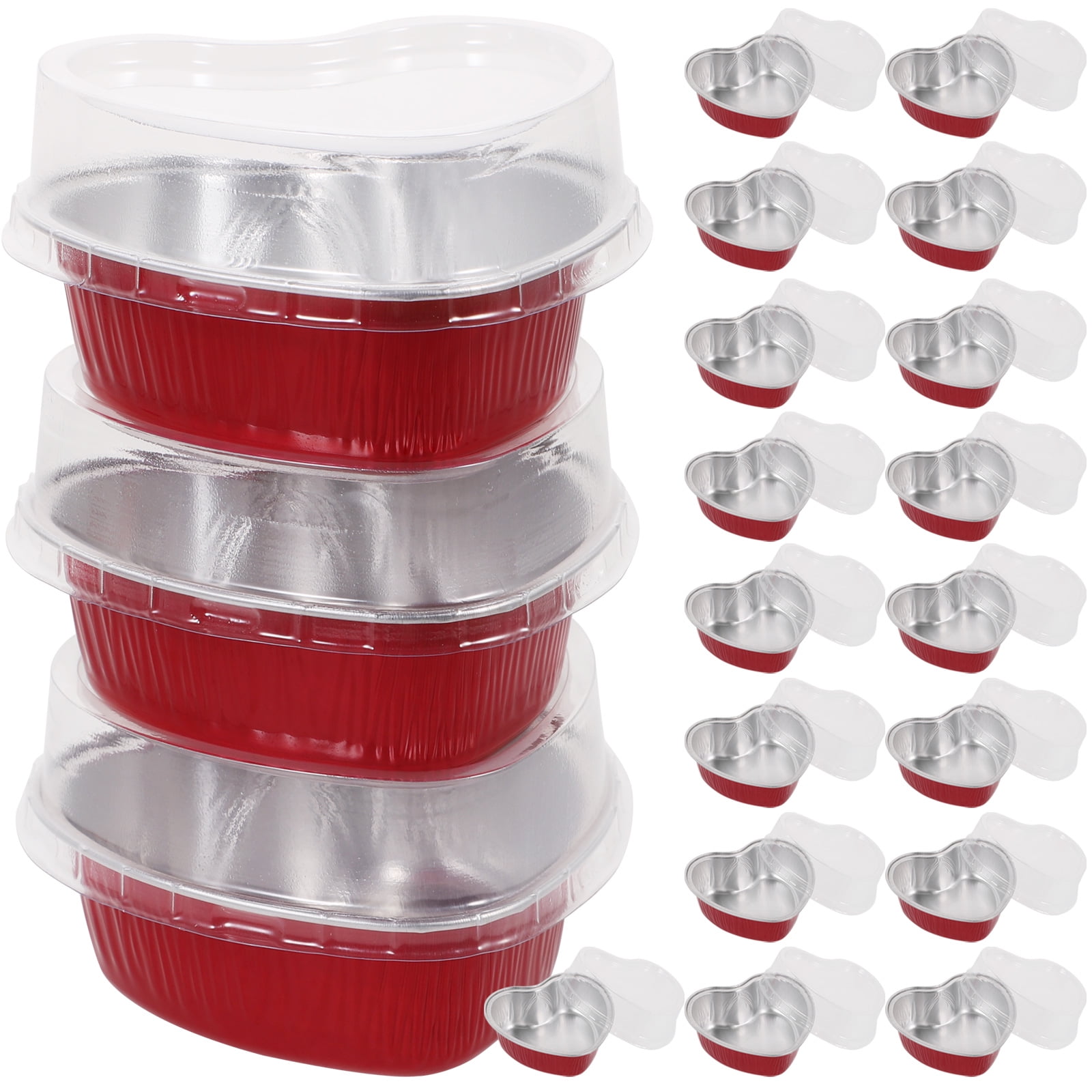 20 Pcs Heart-Shaped Aluminum Foil Box Cake Container Pudding Containers ...