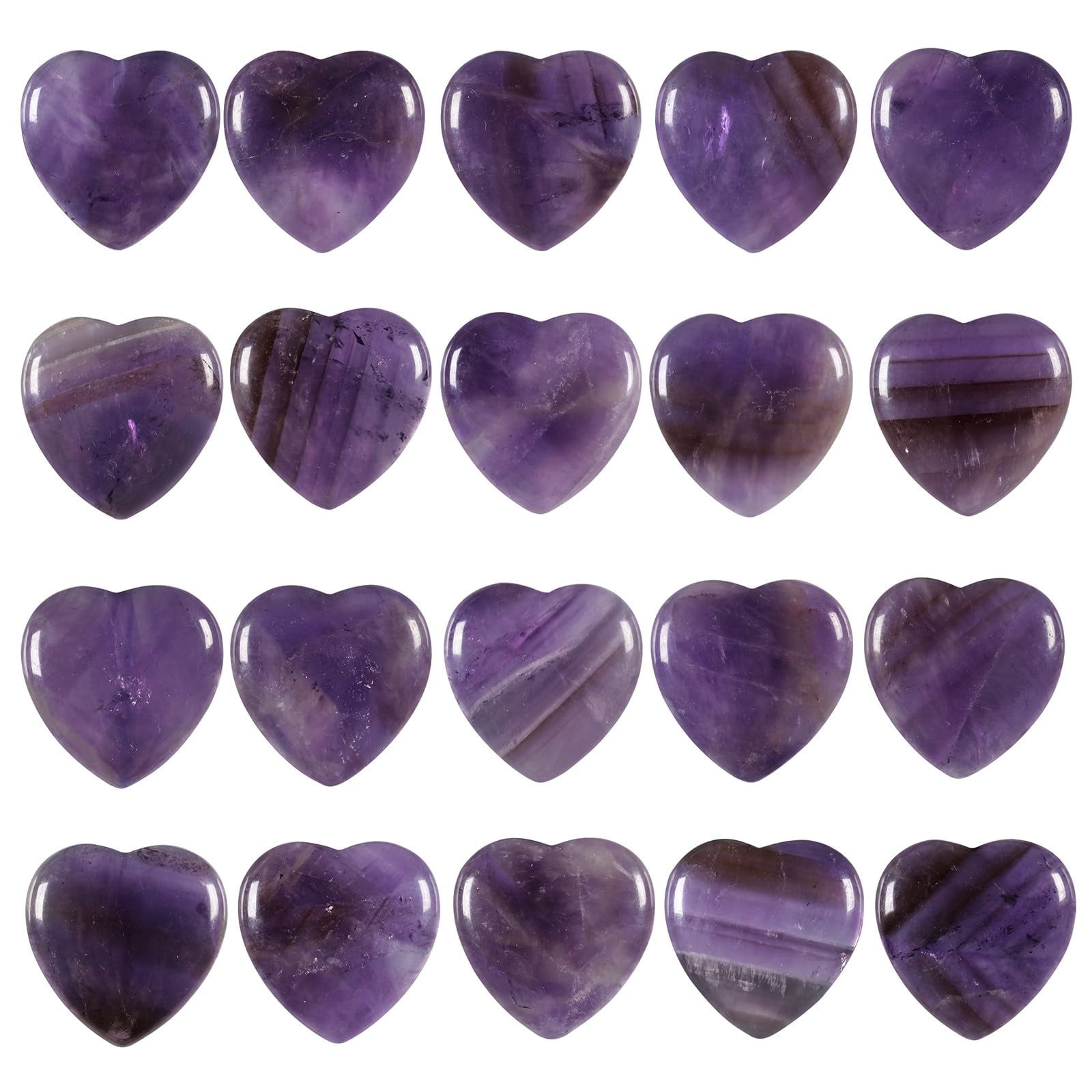 20 Pcs Heart Shaped Crystal Beads for Jewelry Making, Amethyst Cabochon ...