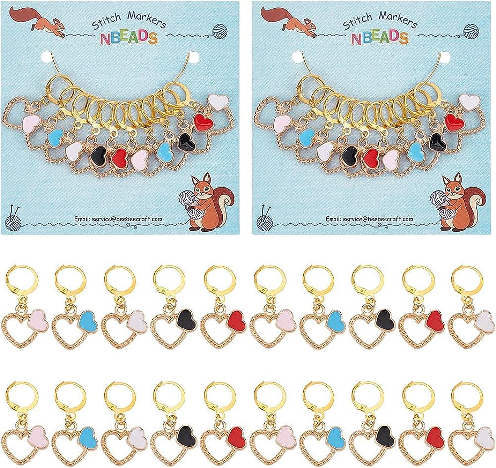 20 Pcs Heart Stitch Markers, Alloy Enamel Crochet Stitch Marker Charms ...