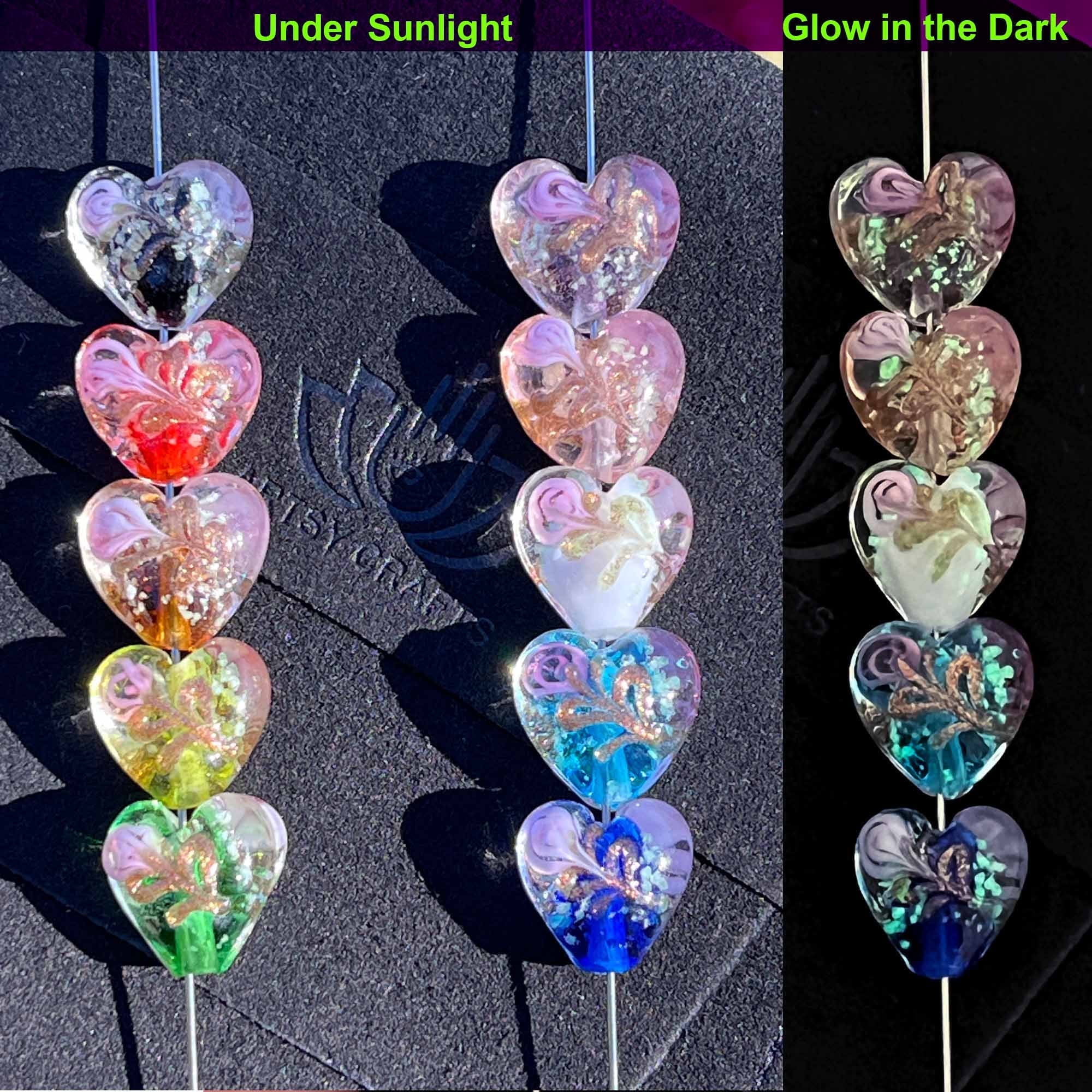20 Pcs Heart shaped Glow in The Dark Firefly Beads, 12mm European ...