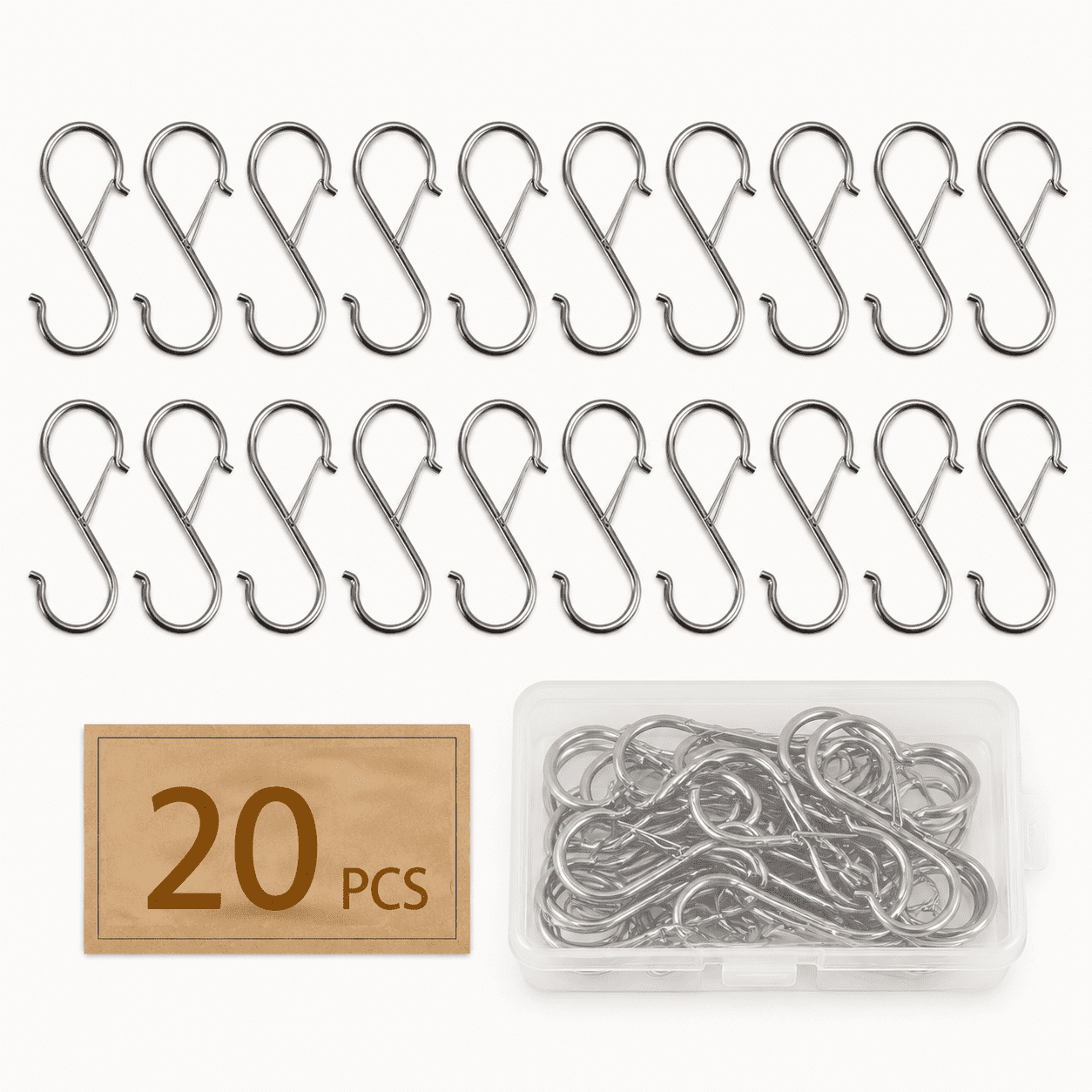 20 Pcs Heavy Duty S Hooks for Hanging Silver Metal Hook with Safety ...